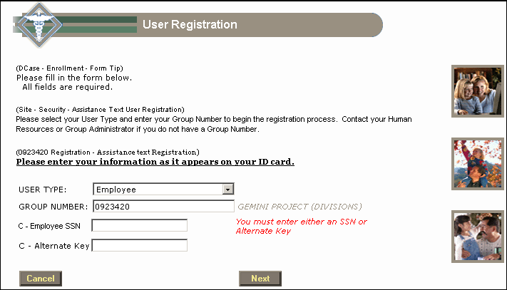 Filling out the Registration Page