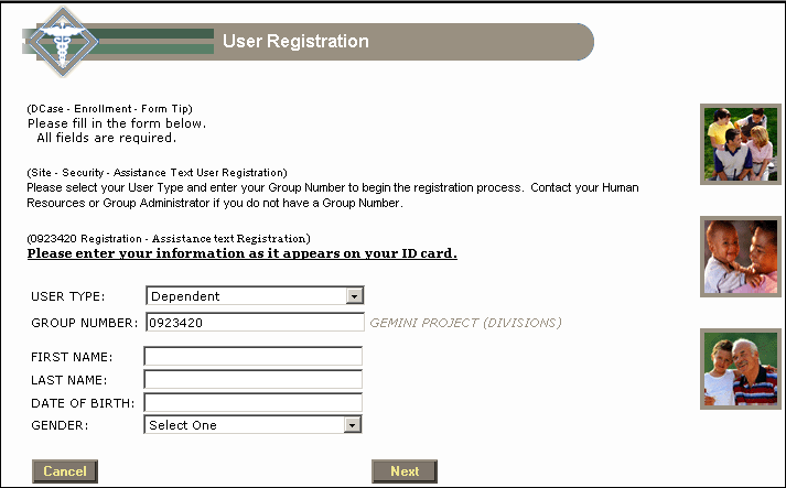 Filling out the Registration Page